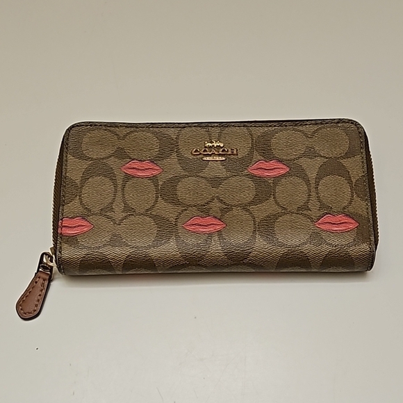 Coach | Bags | Coach Brown And Pink Womens Wallet With Lips | Poshmark